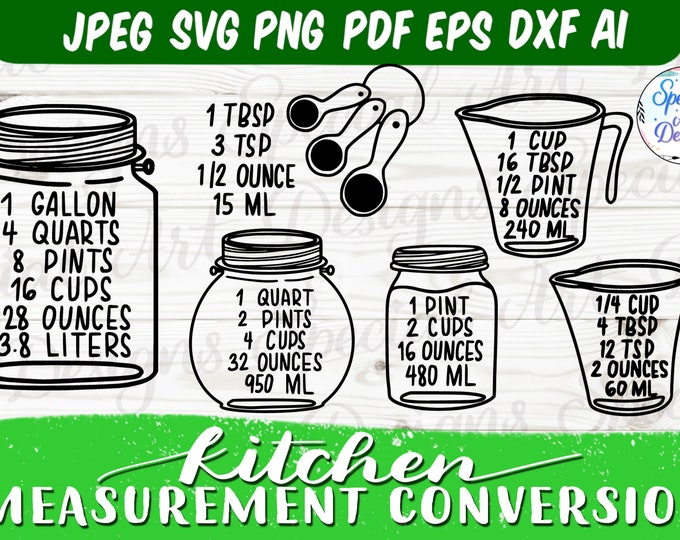 Kitchen Conversions Chart SVG Bundle: Baking Measurements (digital ...