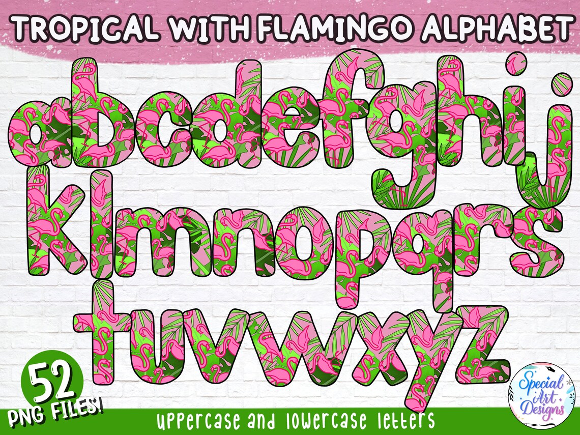 Tropical Flamingo Doodle Alphabet PNG Alphabet Letters PNG - Etsy