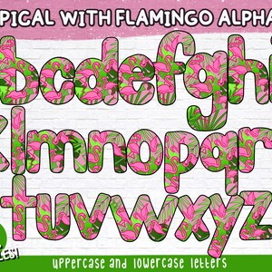Tropical Flamingo Doodle Alphabet PNG: Printable Font (digital Download ...