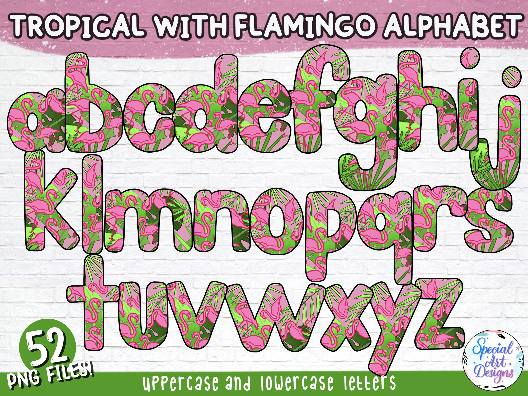 Tropical Flamingo Doodle Alphabet PNG: Printable Font (digital Download ...