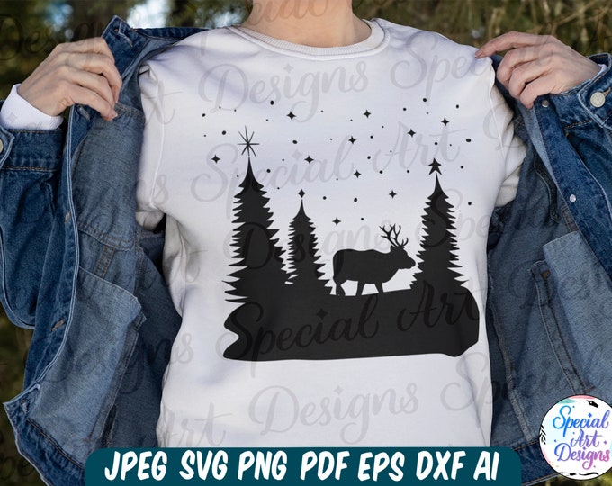 Winter Deer Scene SVG Cut File for Cricut, Snowy Forest Svg, Magical ...