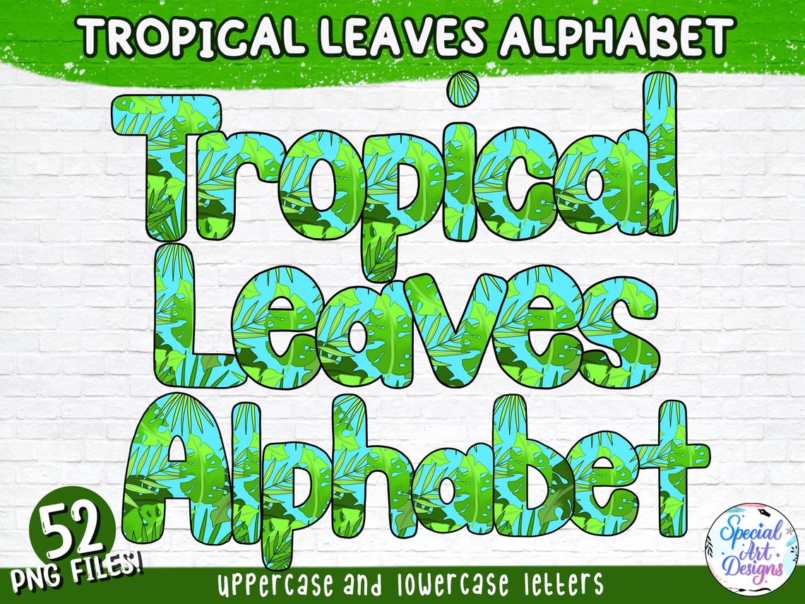Tropical Leaves Doodle Alphabet PNG Alphabet Letters PNG - Etsy