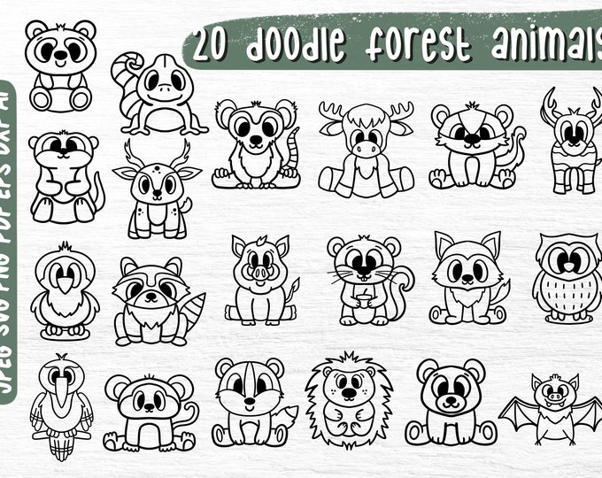 Woodland Animals Bundle SVG for Cut File, Coloring Forest Head Animal ...