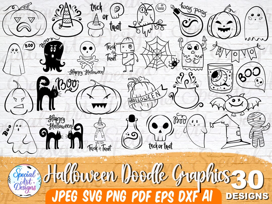 Halloween Doodle Svg | Halloween Doodles Clipart | Halloween Svg | Hand ...