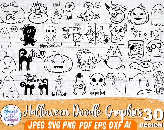 100+ Hand Draw Halloween Doodle Clipart Svg Bundle, Halloween Doodles ...