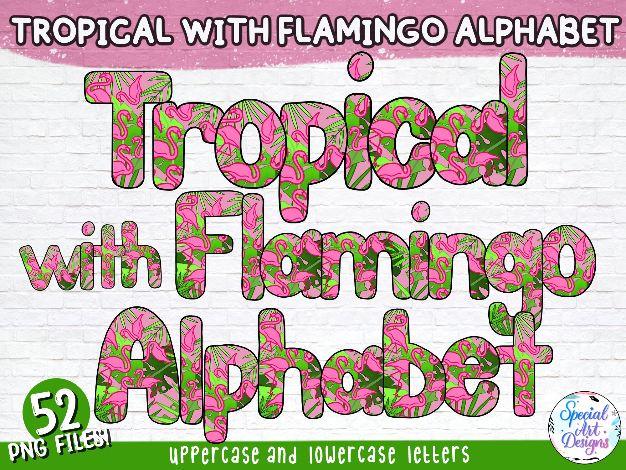Tropical Flamingo Doodle Alphabet PNG: Printable Font (digital Download ...
