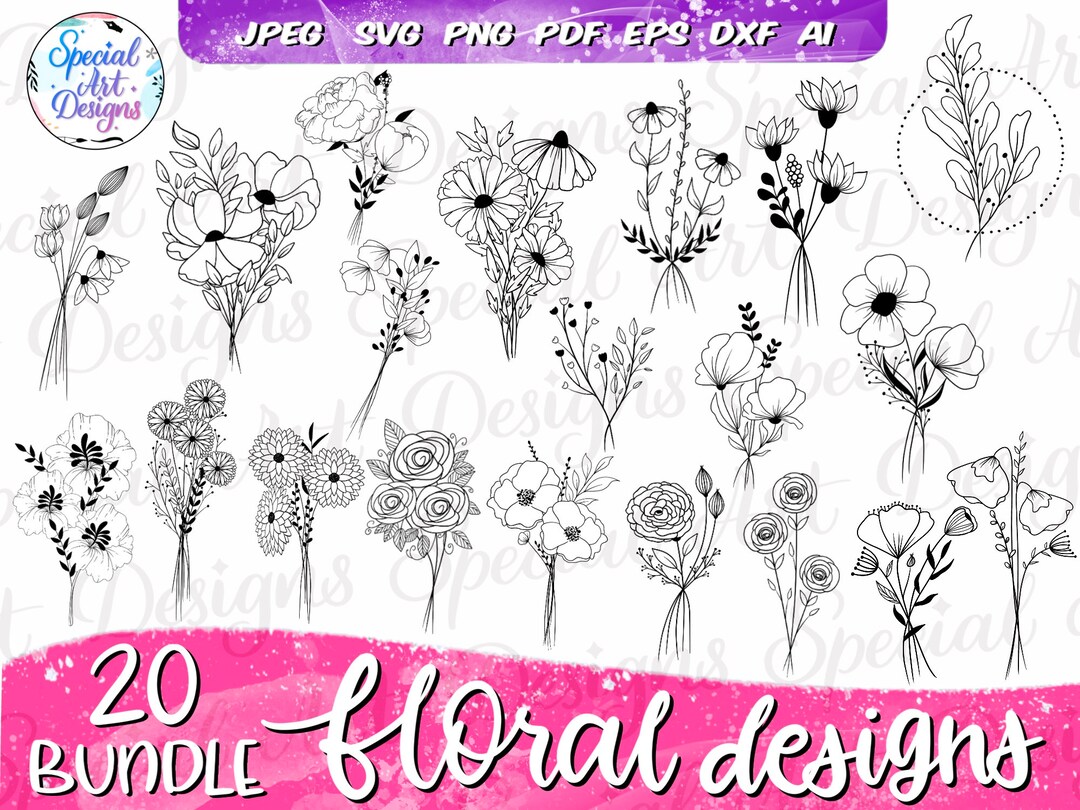 Floral Bundle Svg Hand-drawn Floral Svg Designs Floral Bouquets Floral ...