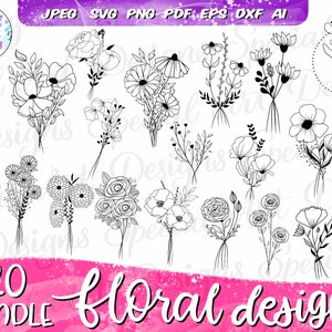 Floral Bundle Svg | Hand-drawn Floral Svg Designs | Floral Bouquets ...