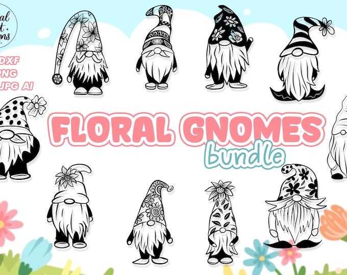 Floral Gnome SVG File, Flower Gnome SVG File, Gnome Cut File, Gnome ...