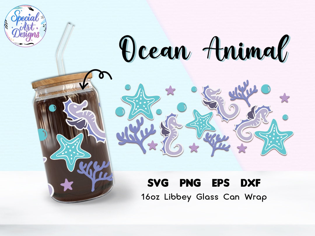 Ocean Animal Libbey Glass Can Wrap SVG: Turtle, Beach Life (digital ...