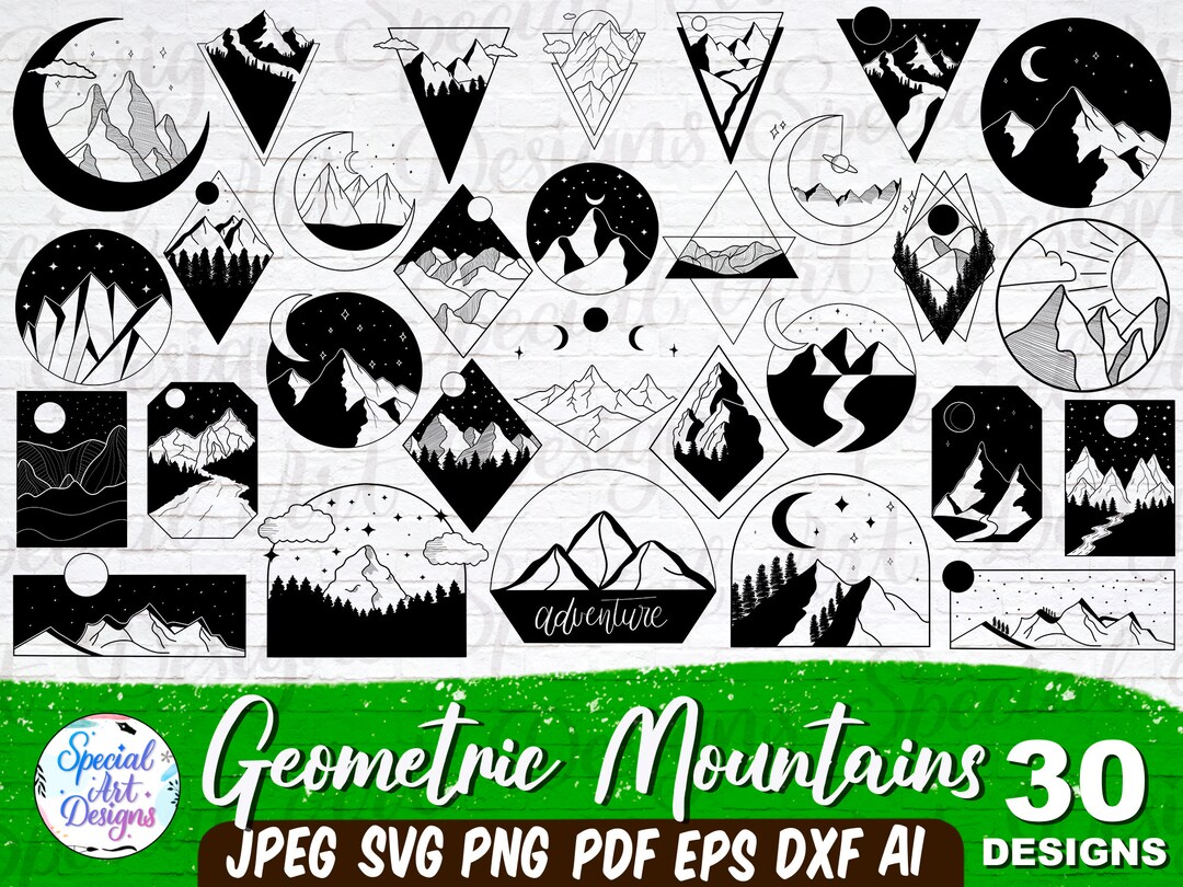 Geometric Mountain Svg | Mountain Svg Bundle Hand Drawn | Camping ...
