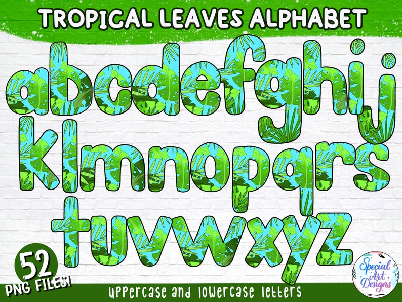 Tropical Leaves Doodle Alphabet PNG Alphabet Letters PNG - Etsy