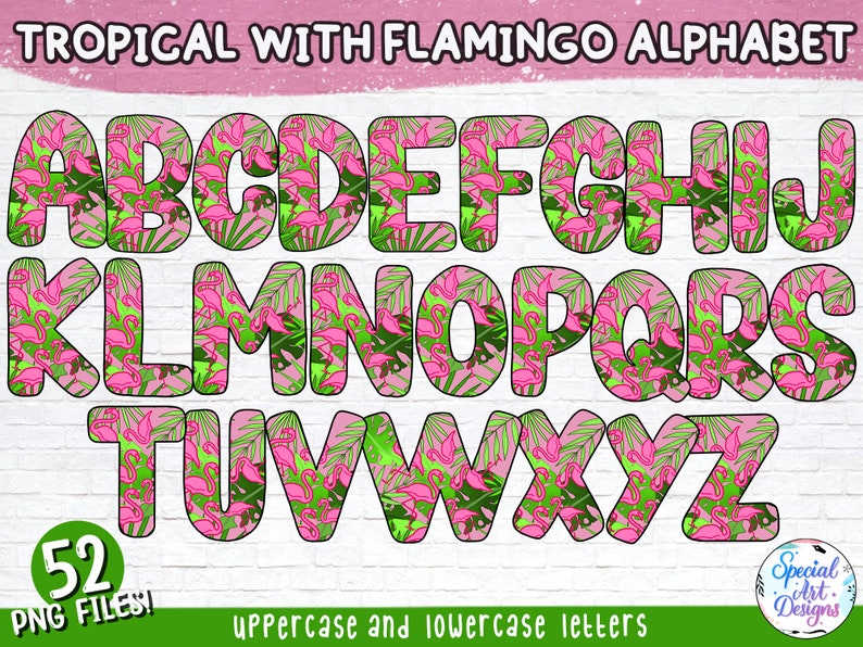 Tropical Flamingo Doodle Alphabet PNG Alphabet Letters PNG - Etsy
