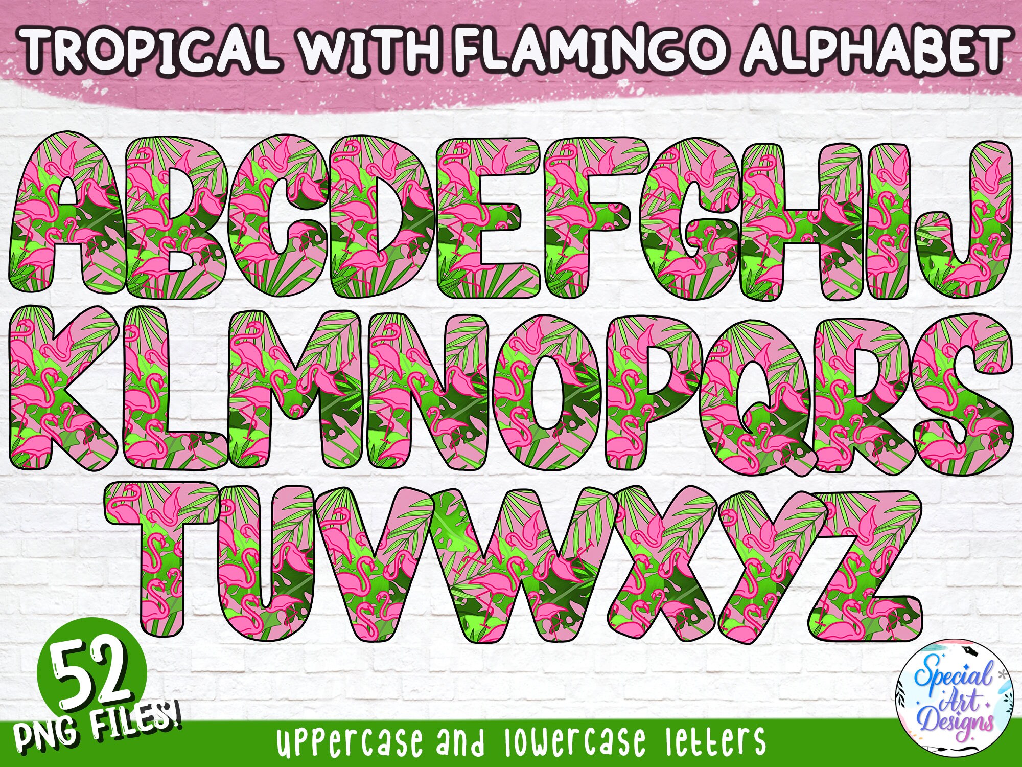 Tropical Flamingo Doodle Alphabet PNG: Printable Font (digital Download ...