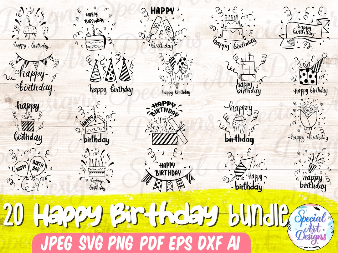 Happy Birthday SVG Bundle: Hand-lettered Party Clipart (digital ...
