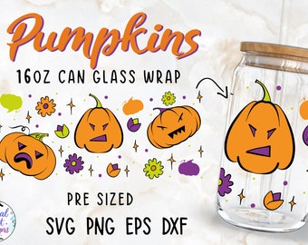 Pumpkins 16oz Glass Can Cut File, Svg Dxf Png Files Digital Download - Etsy