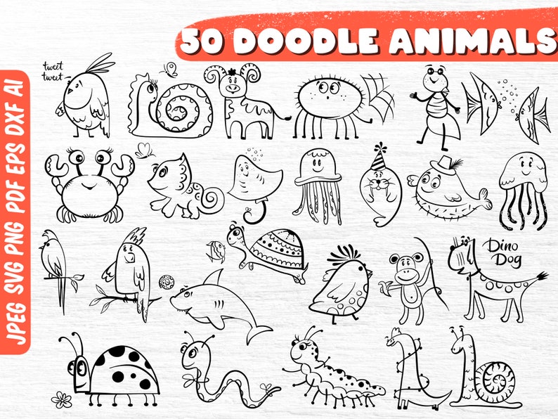 Animal Bundle Svg Animal Hand Drawn Svg Animal Clipart - Etsy