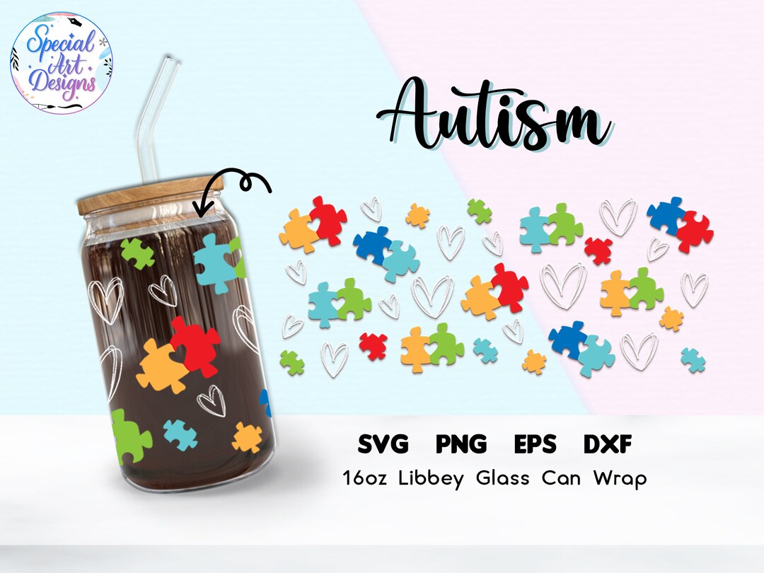 16oz Autism Puzzle Glass Can Svg | Autism Libbey Glass | Autism Svg ...