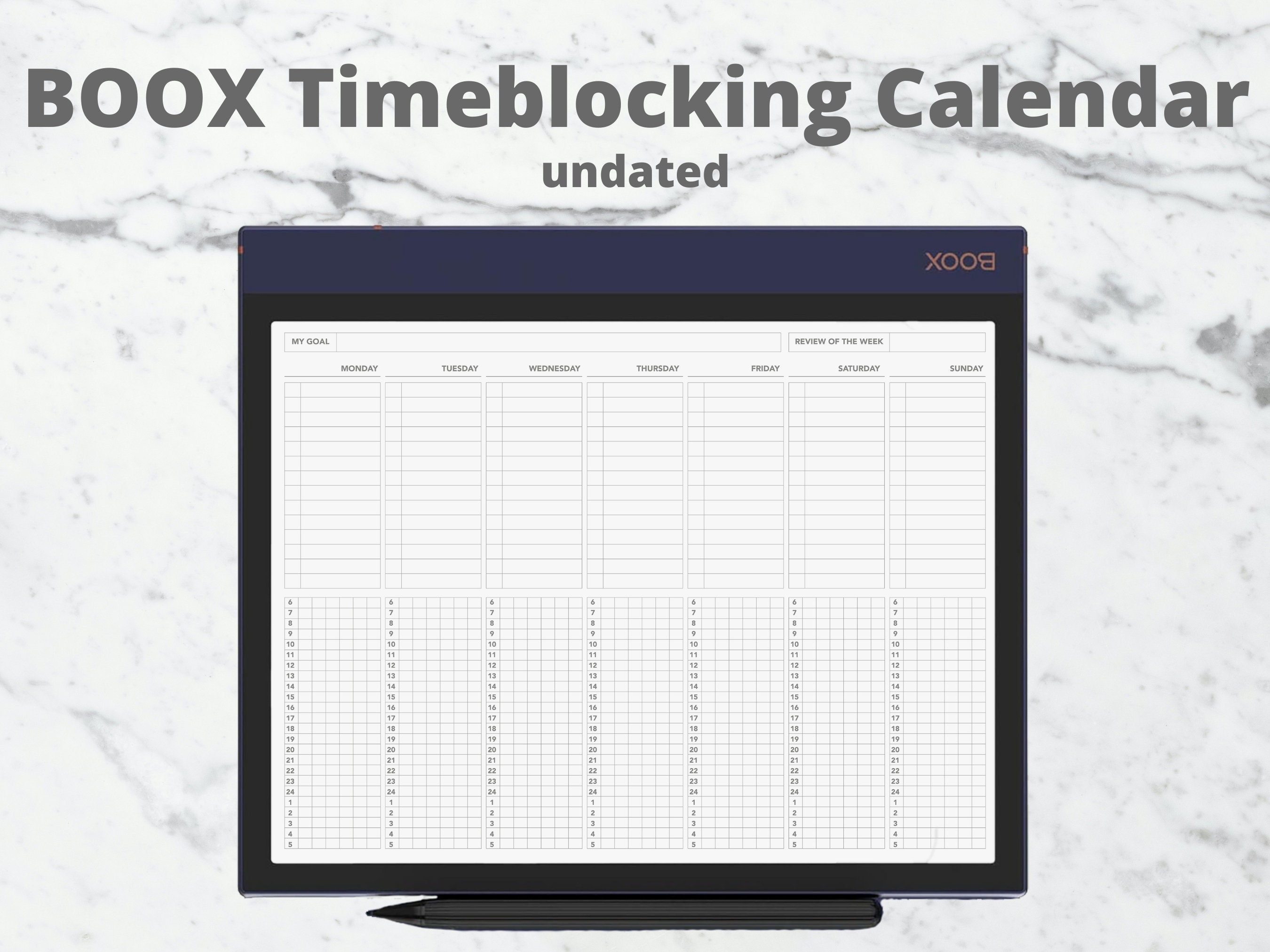 Boox Template Time Blocking Undated, Template for Eink Tablets Like ...