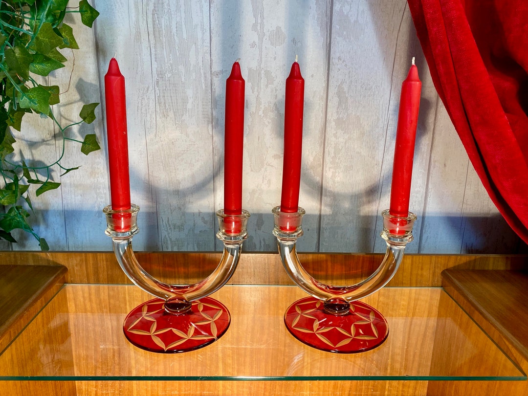 Stunning Pair of Vintage Ruby Red Cut to Clear Double Glass - Etsy