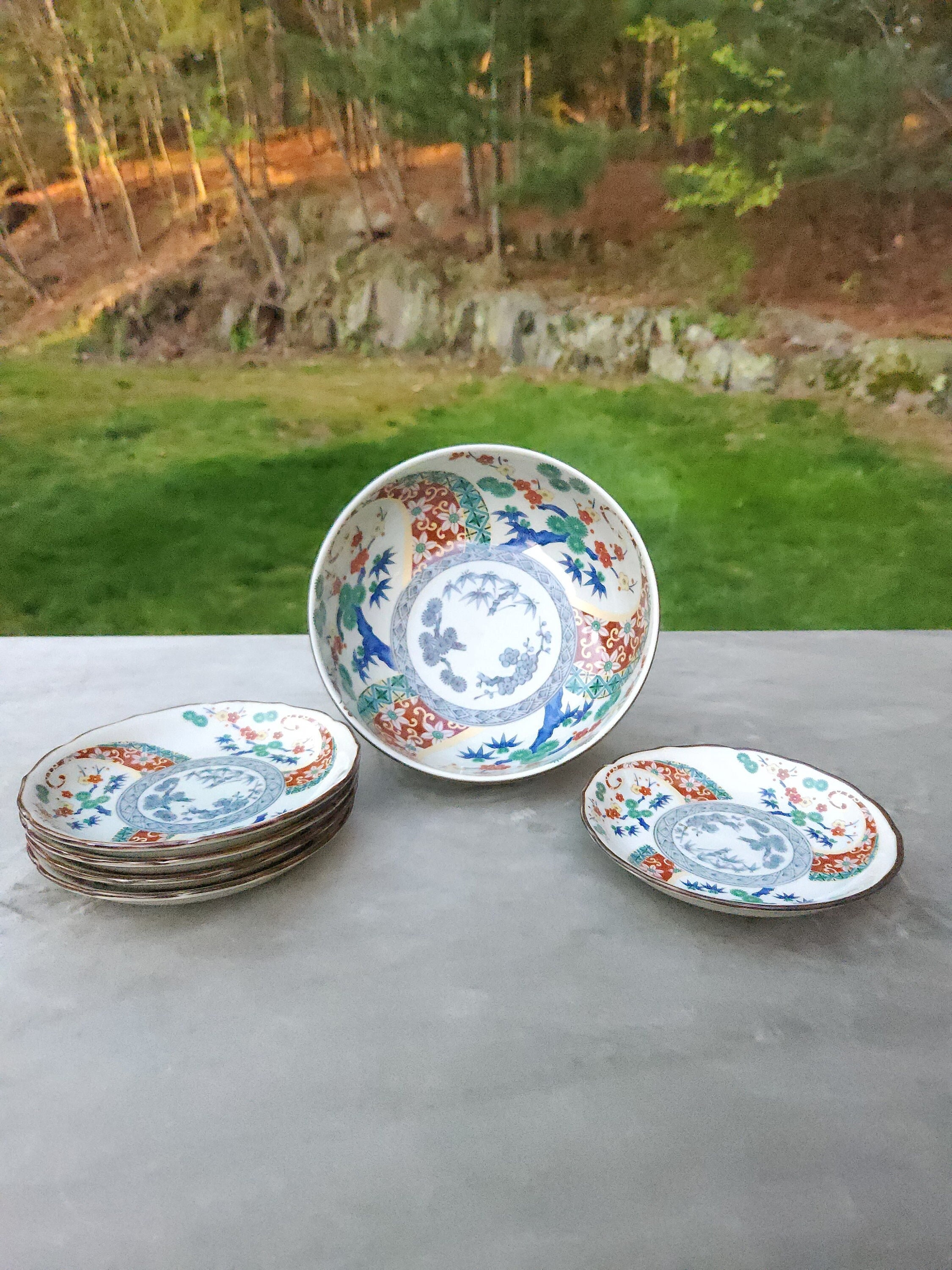Vintage Japanese Imari Serving Bowl and Plate Set Signed - Etsy