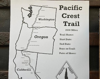 Pacific Crest Trail Map Detailed Watercolor PCT Thru-hiker Gift Western ...