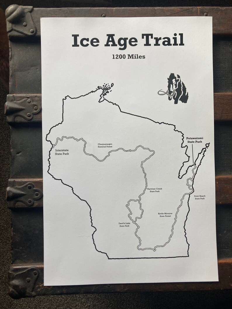 Ice Age Trail Map Wall Poster - Etsy Finland