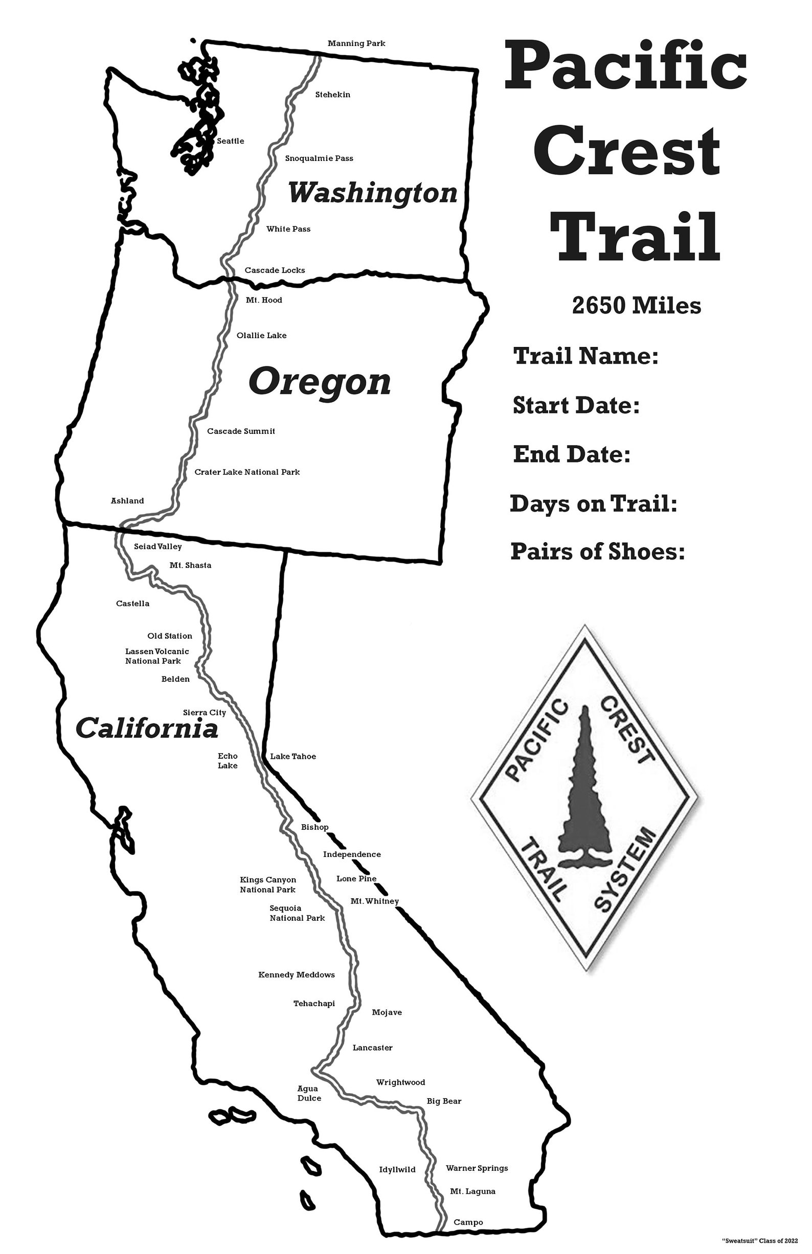 Pacific Crest Trail Map Wall Poster - Etsy