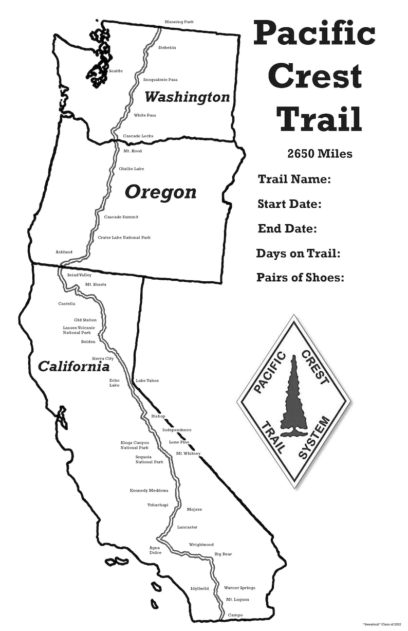 Pacific Crest Trail Map Wall Poster - Etsy