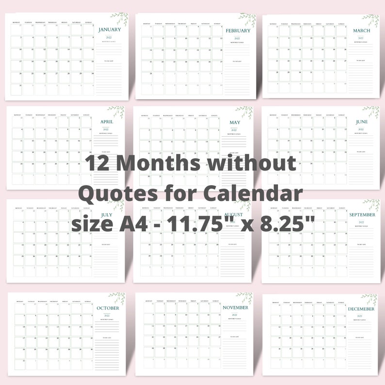 Printable Calendar 2022 Monthly Planner 2022 A4 Letter | Etsy