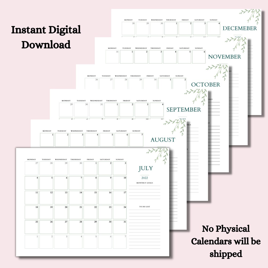 Printable Calendar 2022 Monthly Planner 2022 A4 Letter | Etsy
