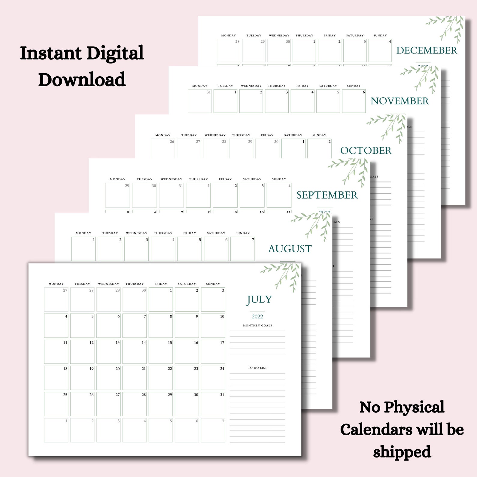 Printable Calendar 2022 Monthly Planner 2022 A4 Letter | Etsy