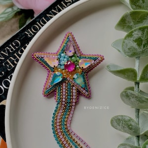 Handmade Star Brooch, Embroidered Comet Brooch, Star Pin, Gift for Her ...
