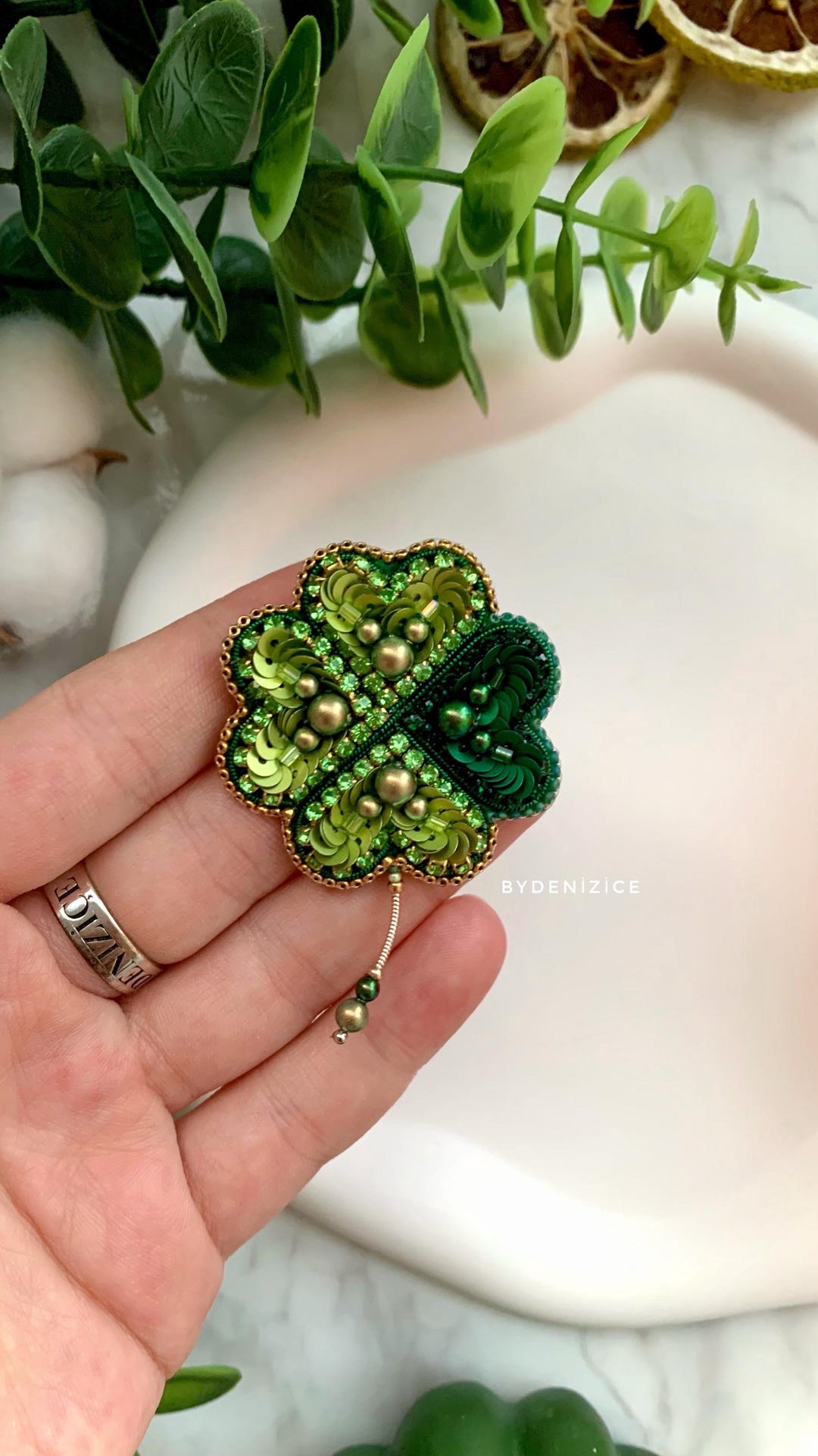 Beaded Clover Brooch, Four Leaf Clover Good Luck Brooch, Leaf Brooch ...