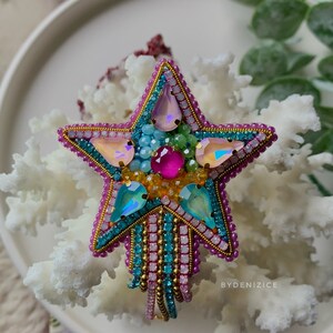 Handmade Star Brooch, Embroidered Comet Brooch, Star Pin, Gift for Her ...