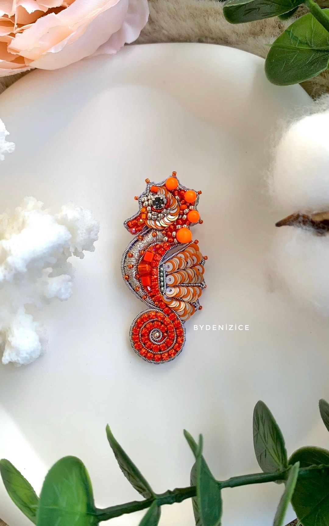 Beaded Seahorse Brooch, Sea Animal Pin, Handmade Bijoux Femme ...
