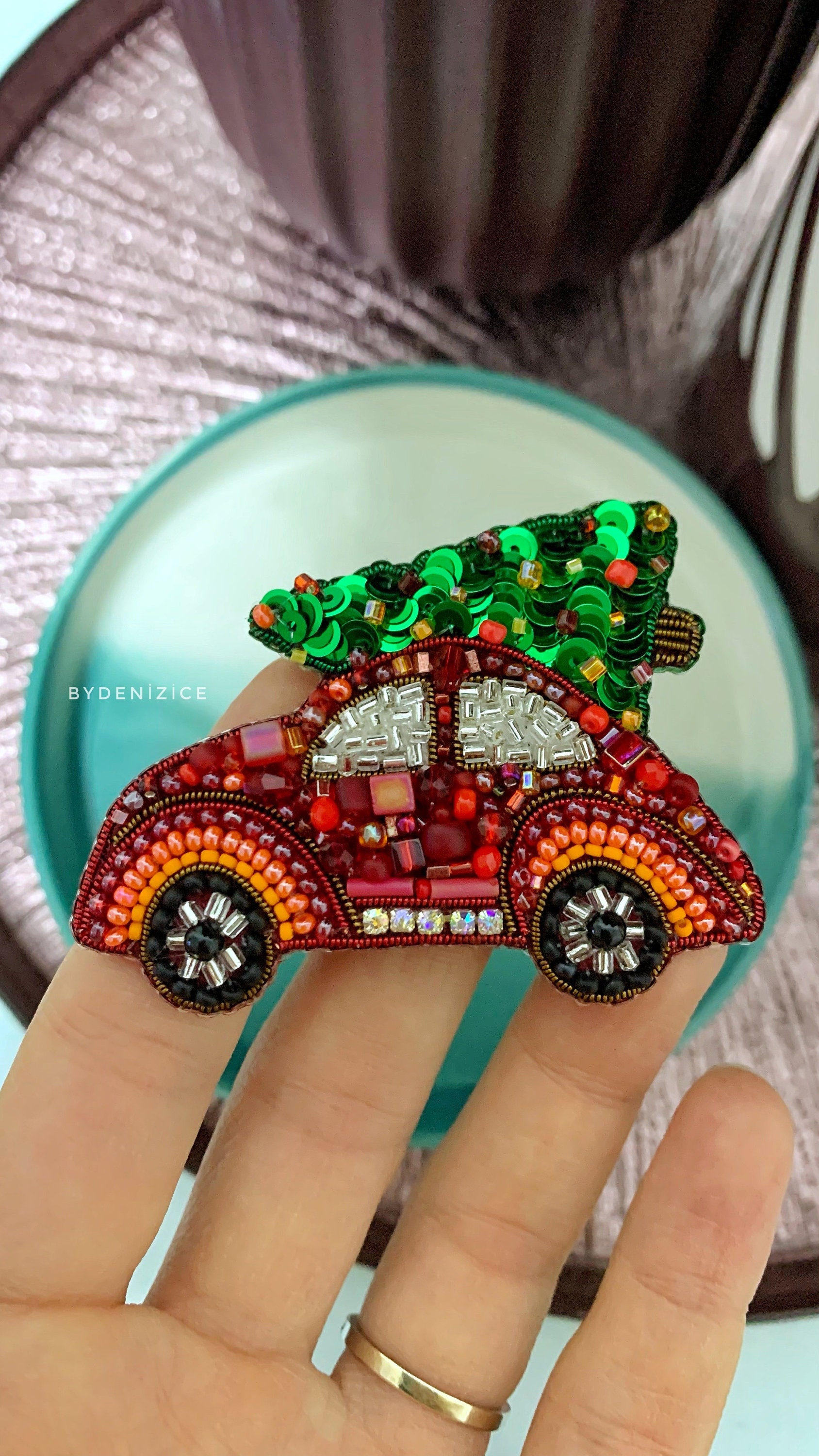 Christmas Tree on Car Brooch Beaded Christmas Car Jewelry - Etsy