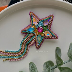 Handmade Star Brooch, Embroidered Comet Brooch, Star Pin, Gift for Her ...