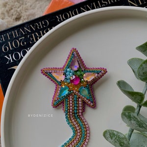 Handmade Star Brooch, Embroidered Comet Brooch, Star Pin, Gift for Her ...