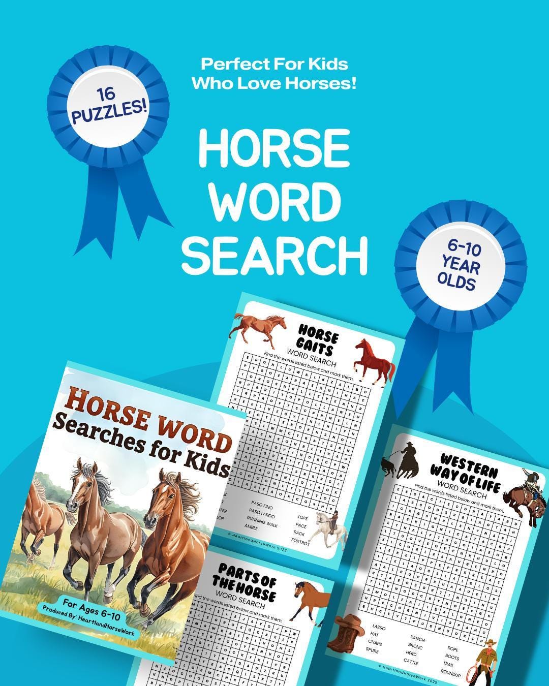 Horse Word Search Pages for Kids: Educational Printables Ages 6-10 (PDF ...
