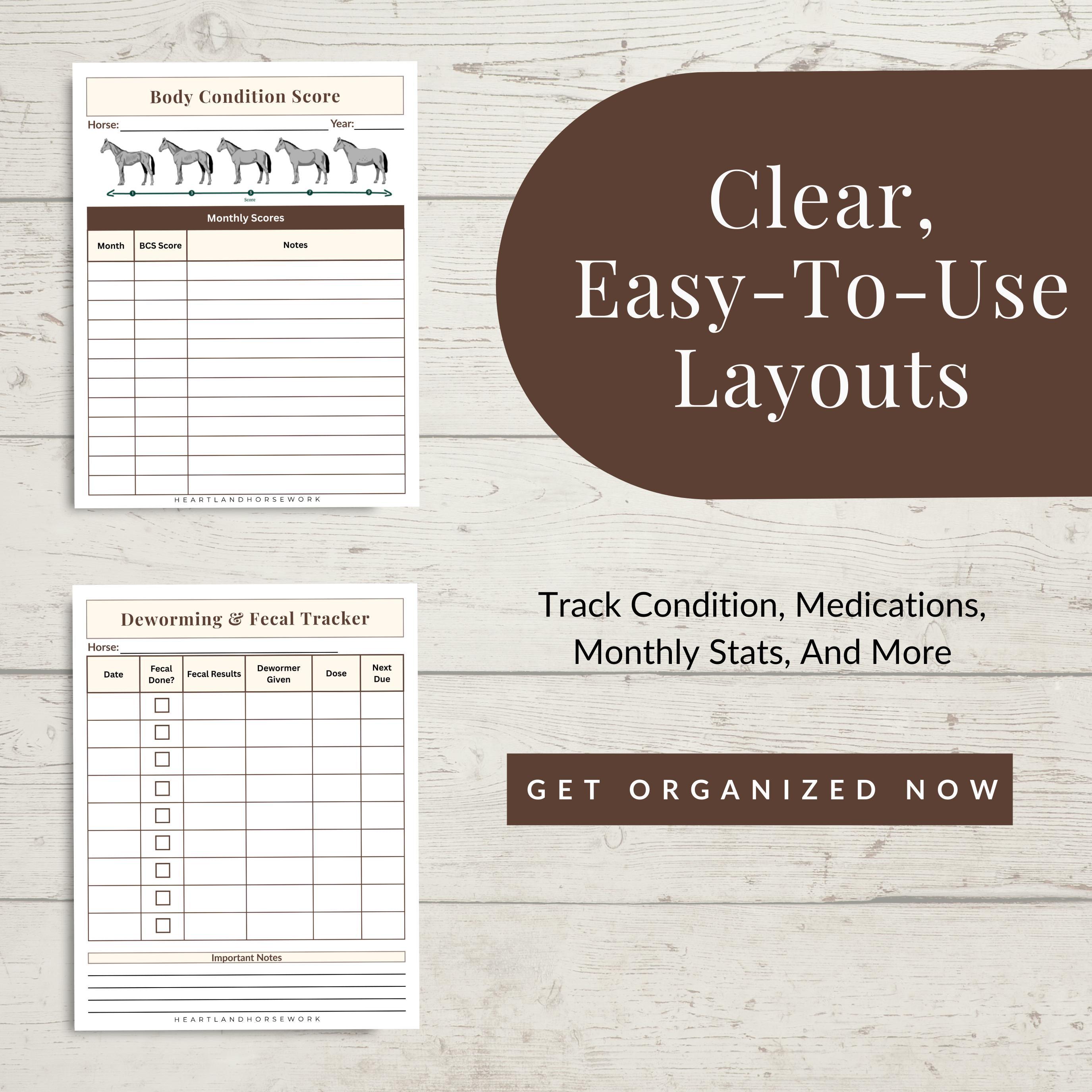 Horse Health Record Bundle | Printable Horse Care Tracker | Barn ...