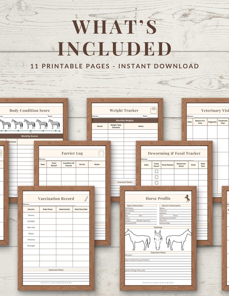 Horse Health Record Bundle | Printable Horse Care Tracker | Barn ...