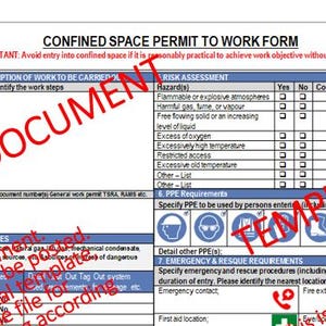 Confined Space Work Permit Form - Etsy