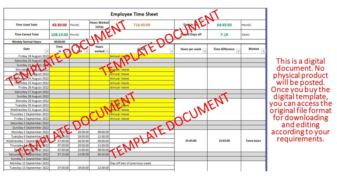 Time Sheet Document - Etsy