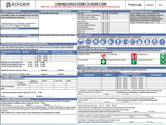 Confined Space Work Permit Form - Etsy