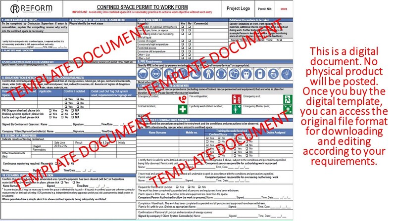 Confined Space Work Permit Form - Etsy