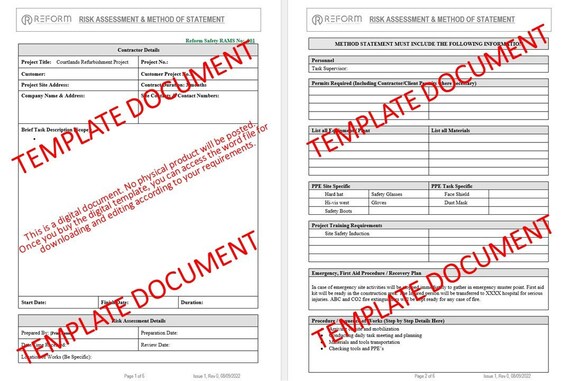 Risk Assessment and Method of Statement Template Document - Etsy