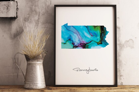 Pennsylvania State Map Watercolor Print Maps Wall Art Travel Poster ...