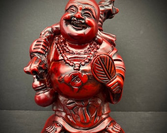 Chinese Happy Lucky Buddha Figurine Statue High Quality Red Resin Laughing Budai Hotei Figure Asian Chinoiserie Feng Shui Vintage 8 Etsy