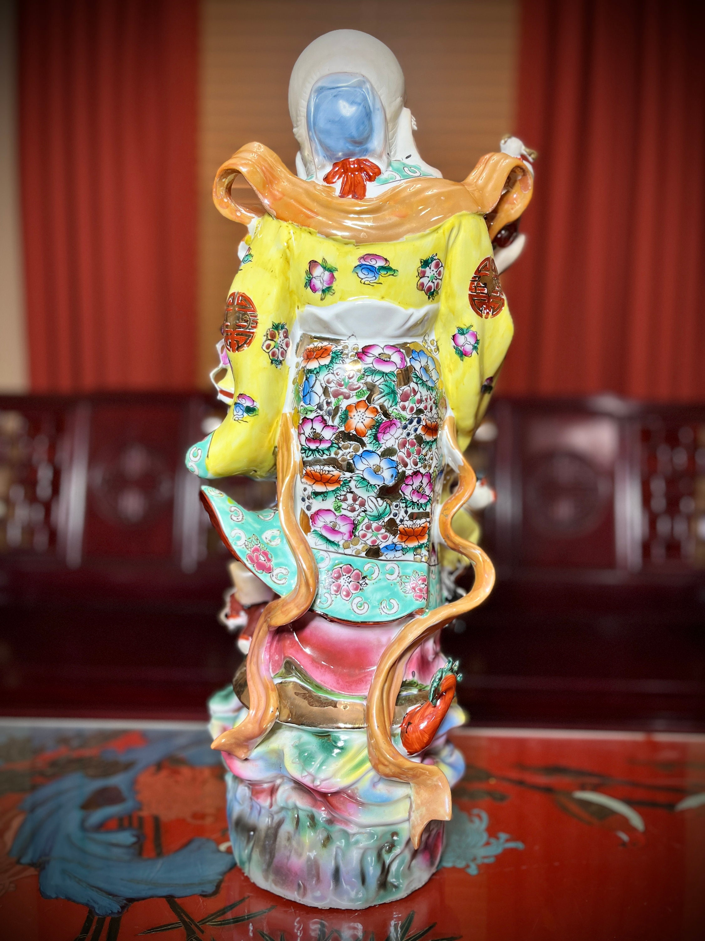 Large Chinese God Shou Xing Porcelain Statue 5 Children Longevity ...